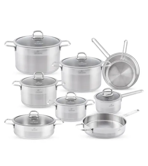 15 Pcs Stainless Steel Cookware Set with Steam Vent Lid